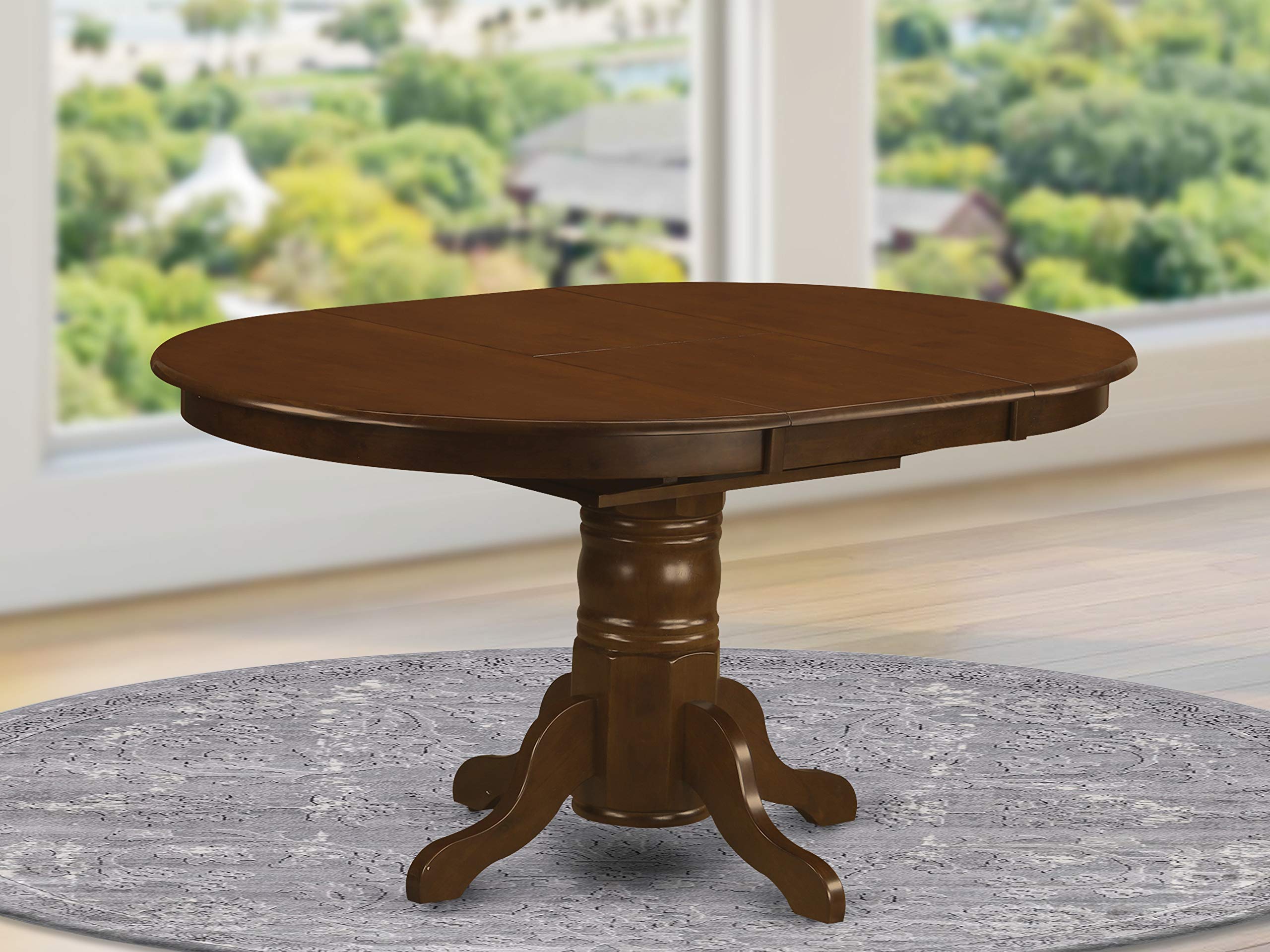 East West Furniture Kenley Dining Room Oval Solid Wood Table Top with Butterfly Leaf & Pedestal Base, 42x60 Inch, Espresso