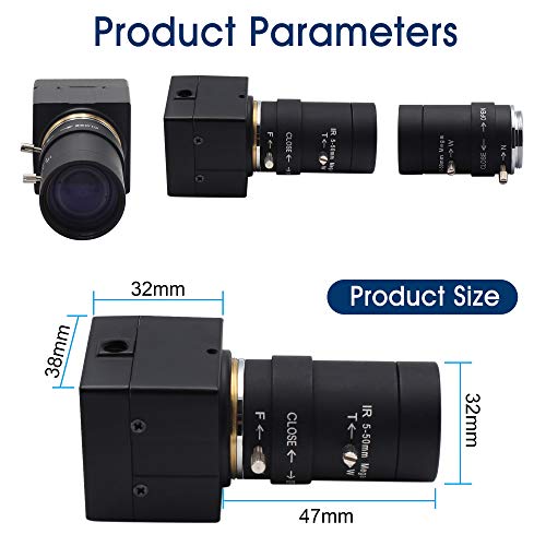 ALPCAM USB Camera 8MP 5-50mm Manual Variable Focus Lens Camera,HD 2448P Zoom Camera USB PC Desktop/Laptop Computer Camera Compatible with Mac/Windows/Linux/Android USB8MP02G-SFV(5-50)