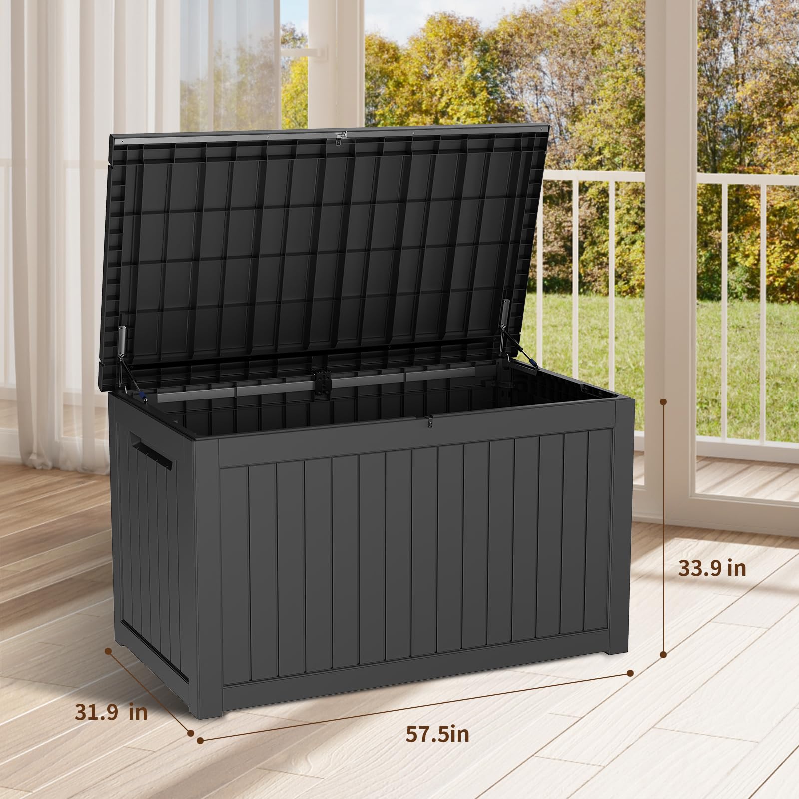AMNOOL 230 Gallon Deck Box Waterproof Resin Large Outdoor Storage Box with Lid Lockable Side Table or Extra Seating for Patio Furniture, Patio Cushions, Gardening Tools, Pool and Sporting Goods