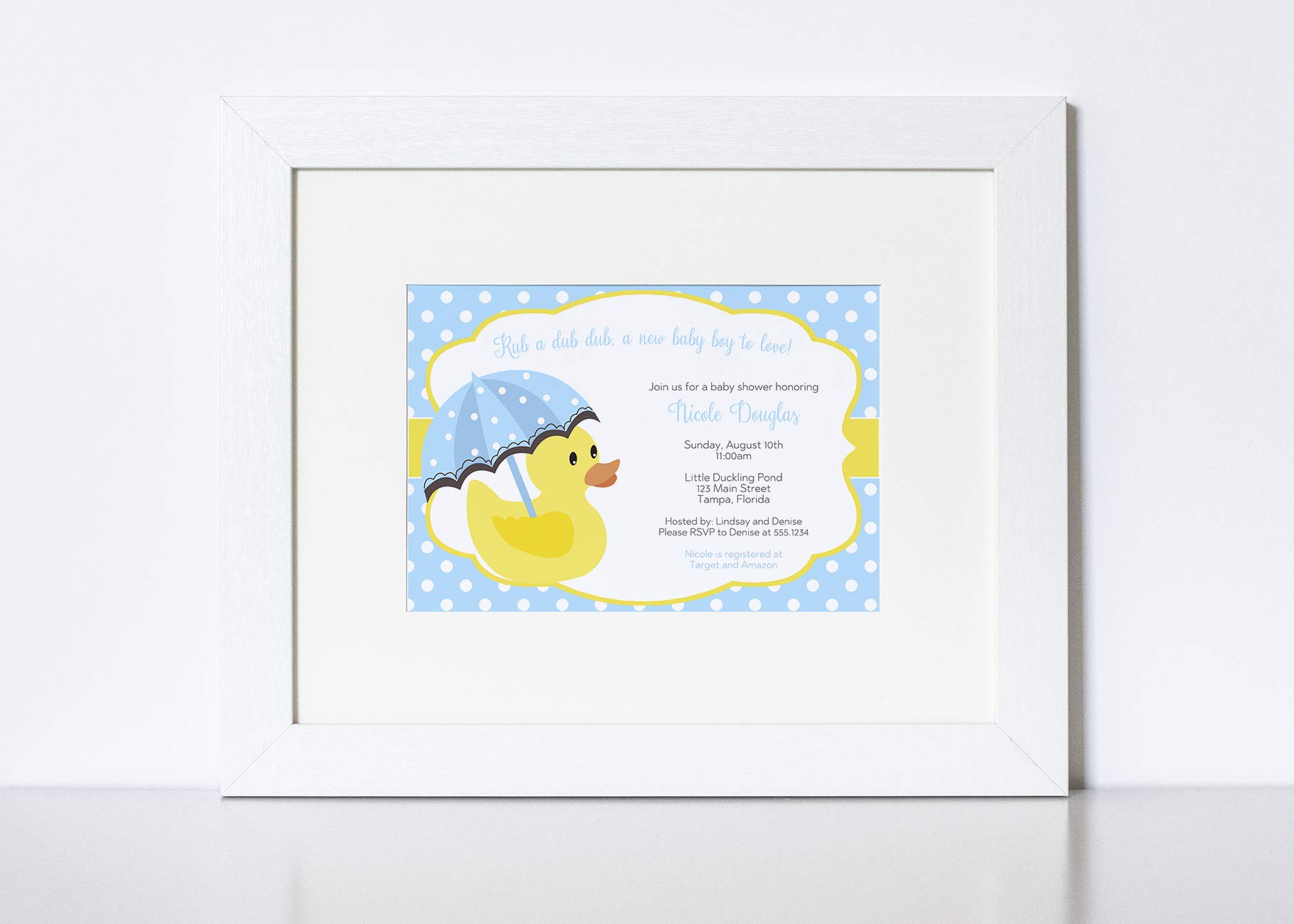Rubber Ducky Baby Shower Invitations Duck Theme Customizable Invitations For Boy Polka Dots Blue Yellow Sprinkle Personalized (12 Count)