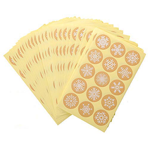 660 Pieces Snowflake Stickers,Christmas Stickers 1.5" Round Kraft Paper Snowflake Label for Envelope,Candy Bag or Gifts