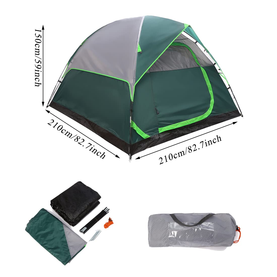 4-Persons Camping Tents: Double Layer Waterproof Windproof Tent,Hiking Tent for All Seasons (3-4 Person, Green-4P)