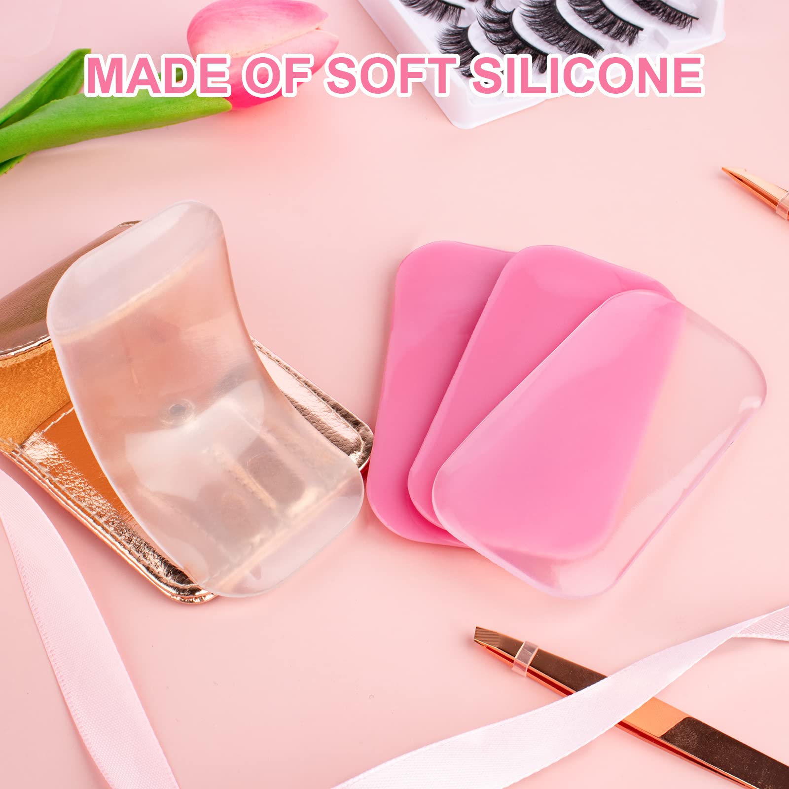 4 Pieces Silicone Lash Pad Rectangle Silicone Eyelash Extension Pad Loose False Lashes Holder Lash Grafting Gasket Pallet Reusable Silicone Pad Eyelash for Women and Lash Extension Supplies Tools