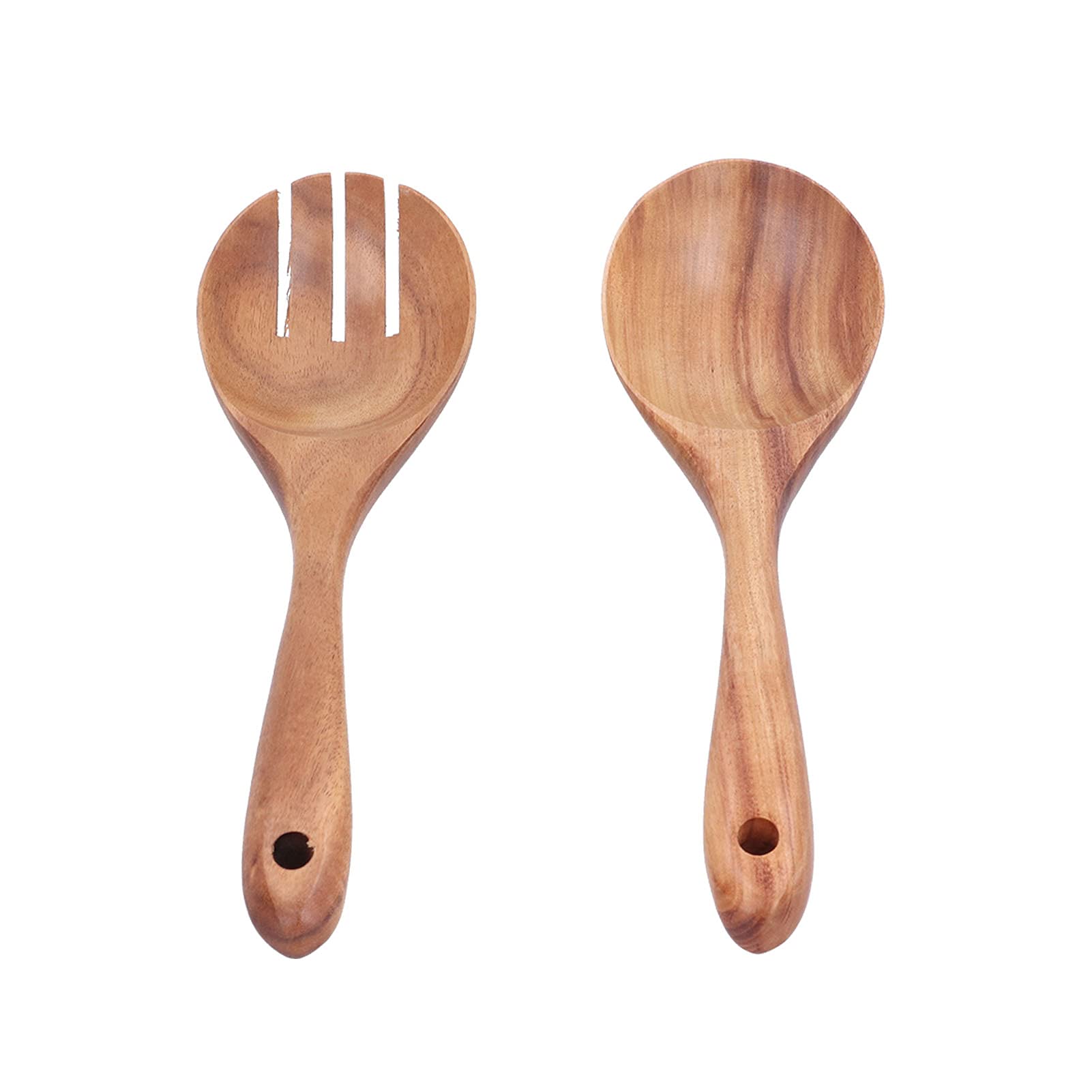 2Pcs / Set Wooden Mixing Spoon Fork with Hanging Holes, Ergonomic Design, Ideal for School Office Festival Use