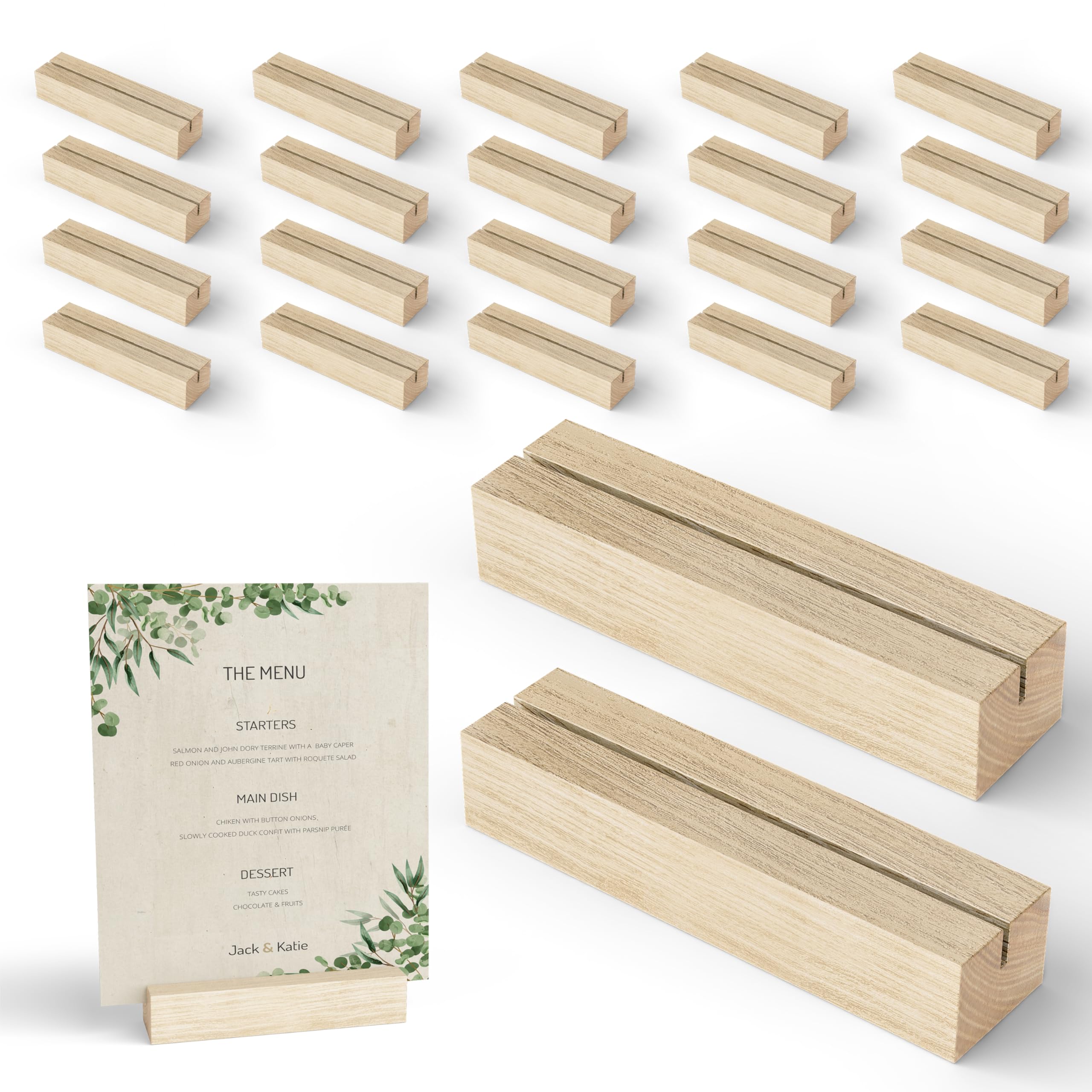 Tidita Place Card Holder 4.8x1.2x1- Wood Acrylic Sign Holders 20 Pack - Oak Wood Table Card Display Stands, Perfect for Table Number Signs, Wedding Party Events (Natural Color Pack20)