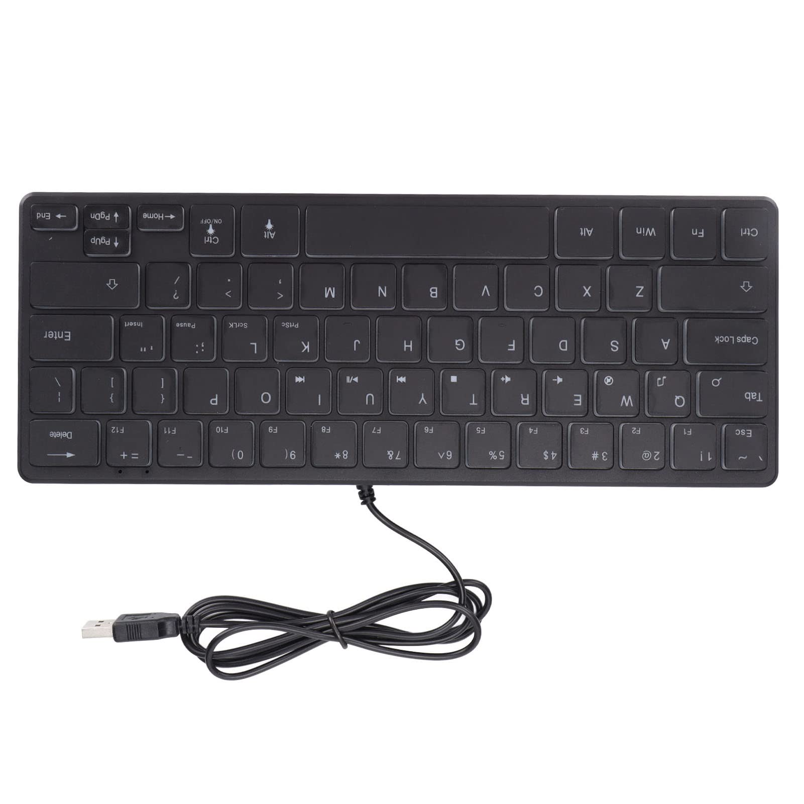 ASHATA Mini USB Wired Gaming Keyboard 64 Keys RGB Backlights Computer Gaming Keyboard for Desktop Notebook Computer, Plug and Play