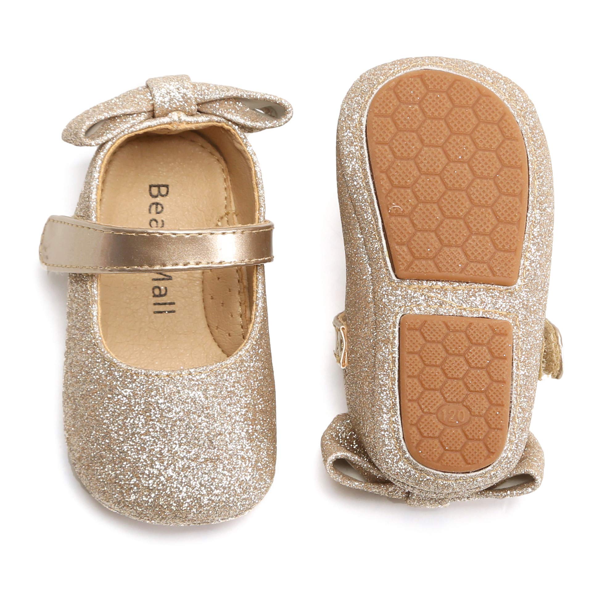 Felix & Flora Gold Baby Shoes Girl 12-18 Months - Infant Baby Walking Shoes Moccasinss Rubber Sole Crib Shoes(Gold,12-18 Months)