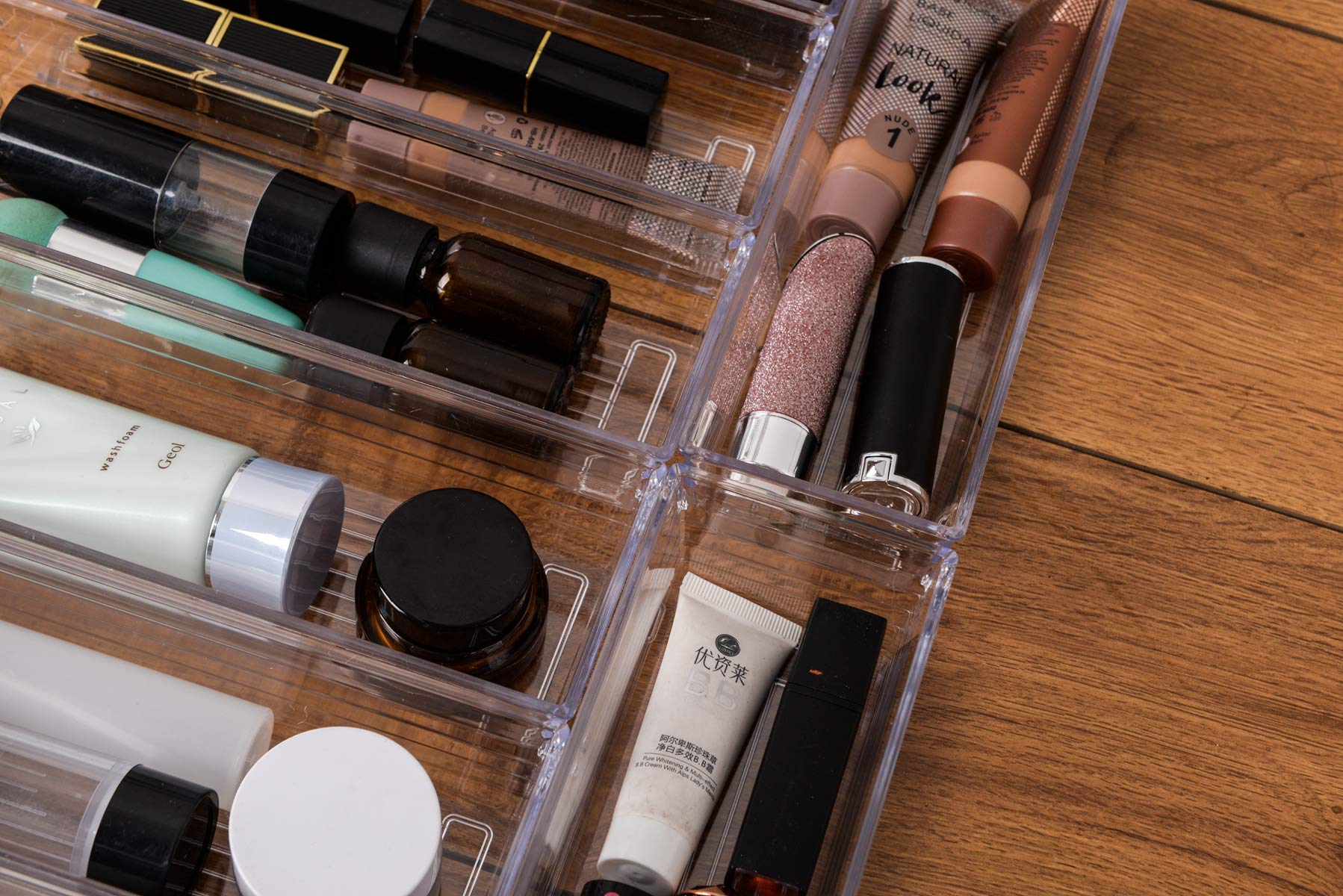 Backerysupply Clear Plastic Drawer Organizer Tray for Vanity Cabinet (9"×3"×2",Set of 8),Storage Tray for Makeup, Kitchen Utensils, Jewelries, and Gadgets