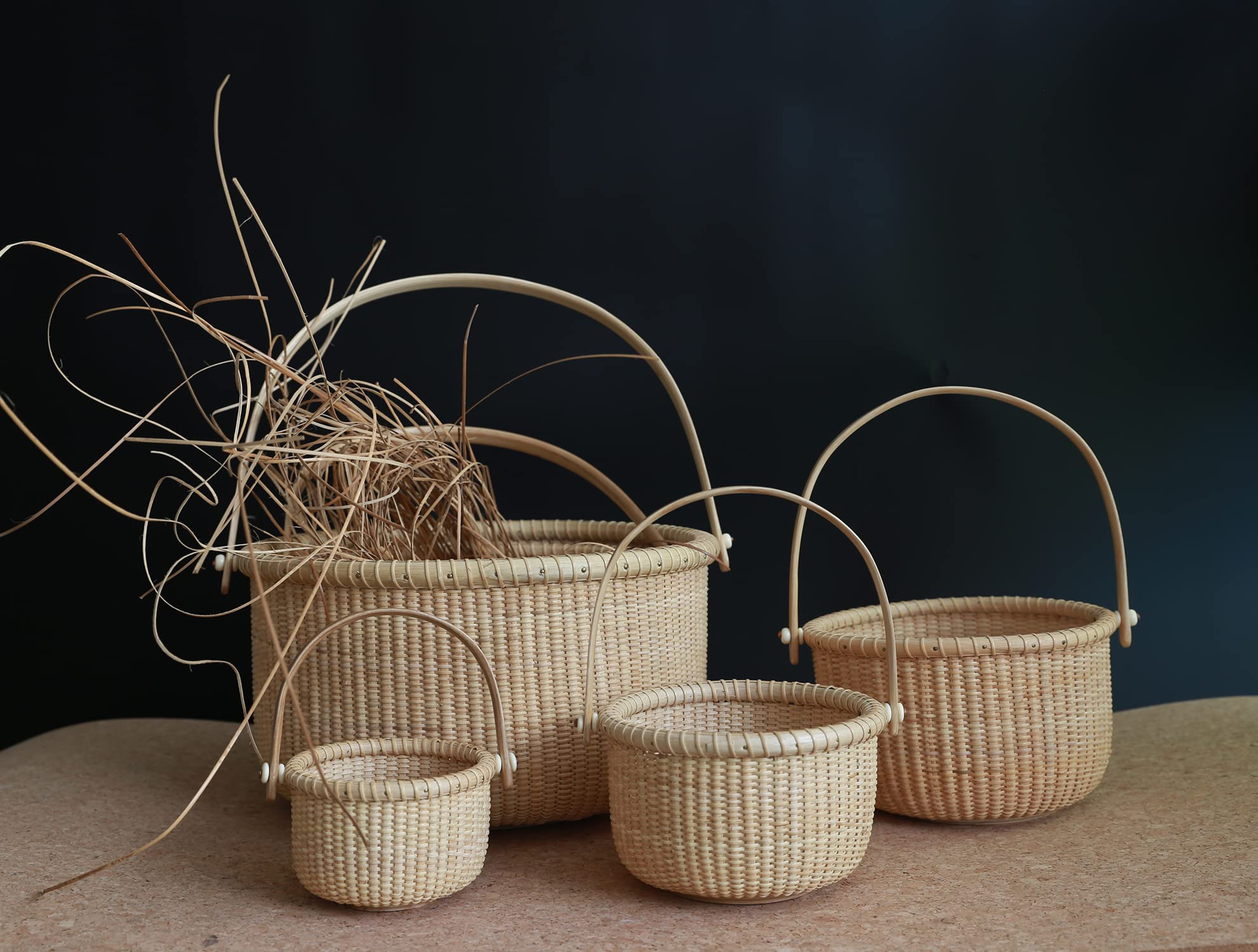 Teng Jin Open Round Nantucket Basket with Handles Handwoven Storage Serving Baskets for Easter, Picnics, Gifts, Home Decor and More several sizes ranging from 5β 13β