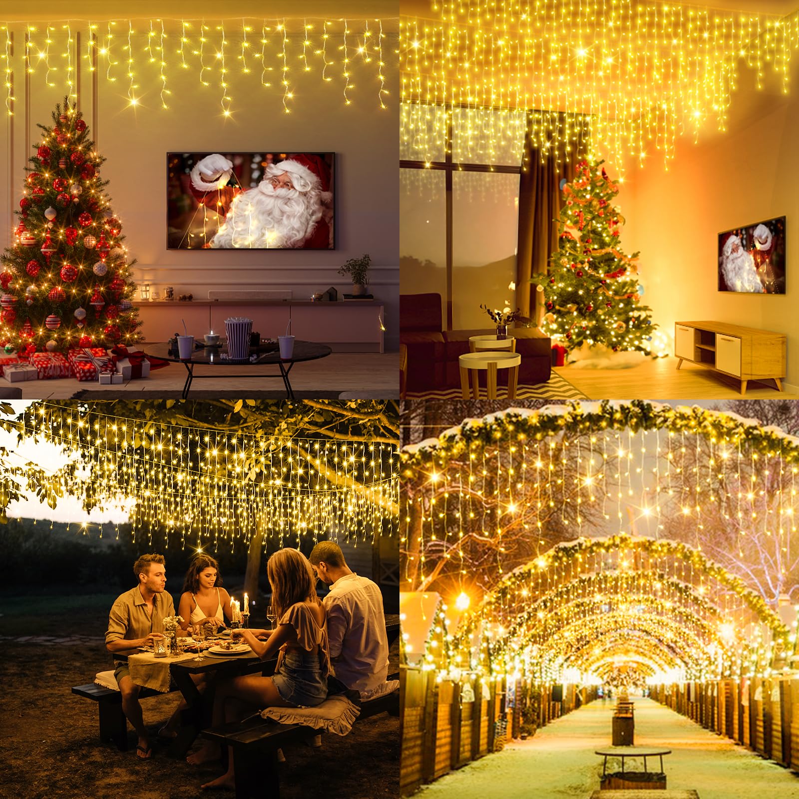 66ft Christmas Lights Outdoor Decorations 640 LED Long Xmas Curtain Fairy String Lights Plug in with Clear Wire 8 Modes Waterproof Memory Timer for Outside Holiday Wedding Party Decor-Warm White