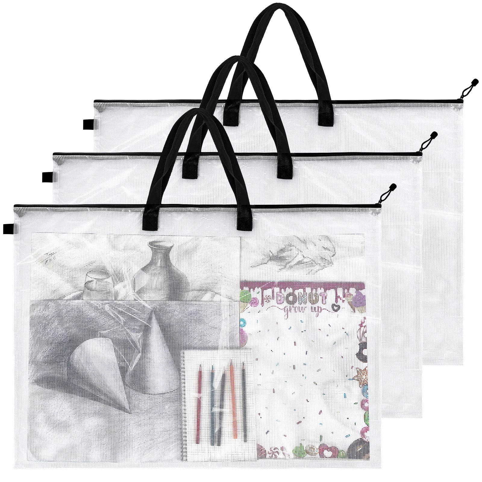 Cunno Art Portfolio Bag 24 x 36 Inch Large Posters Storage Bag Portfolios Bags with Zipper and Handle Art Organizer Portfolio Folder for Artwork Art Portfolio Case for Pictures (Black, 3)
