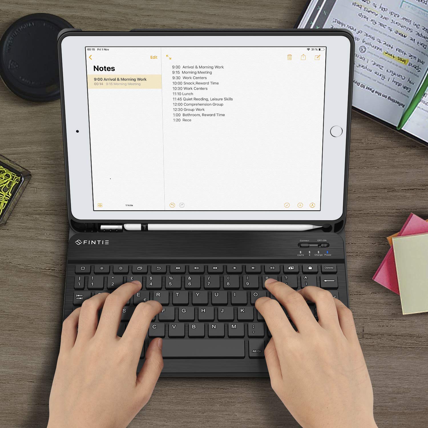 FINTIE Keyboard Case for iPad 6th / 5th Generation (2018/2017), iPad Air 2 / Air 1 (9.7 Inch) - [Built-in Pencil Holder] Soft TPU Back Cover w/Magnetically Detachable Keyboard, Black