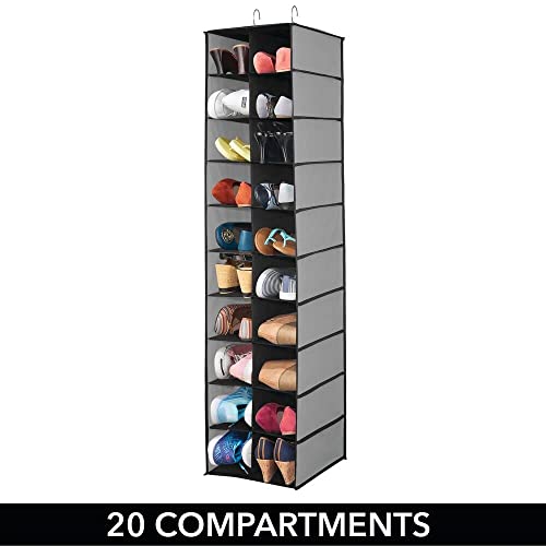 mDesign Soft Fabric Closet Organizer - Holds Shoes, Handbags, Clutches, Accessories - Large, 20 Shelf Over Rod Hanging Storage Unit - Charcoal Gray/Black