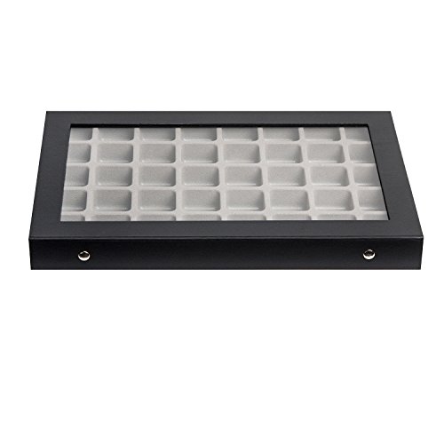 JackCubeDesign 40 Compartments Jewelry Display Tray Showcase Organizer Storage Box Slots Holder for Earring, Ring with Acrylic Cover(Black, 16.97 x 9.7 x 1.65 inches) â :MK333A