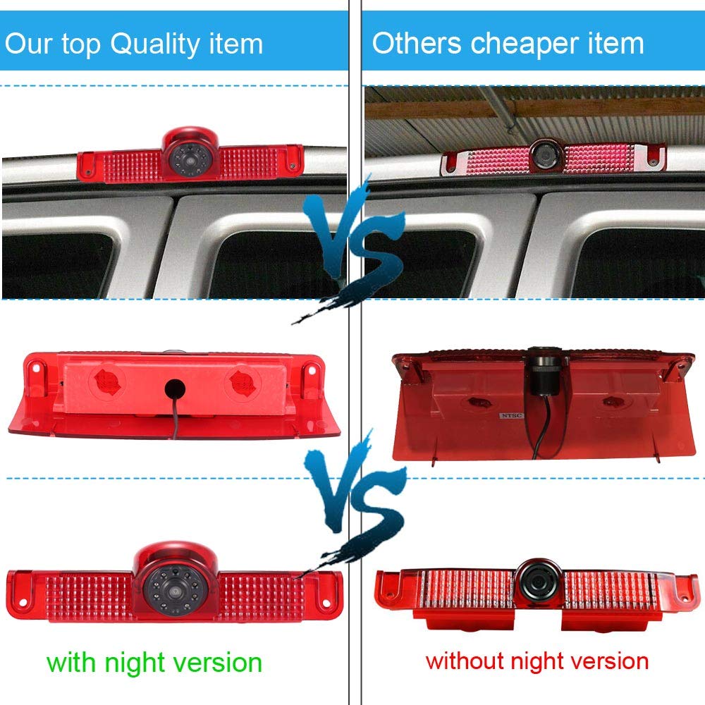 4.3 '' Rearview Mirror + Third Roof Top Mount Brake Lamp Reverse Rear View Backup Camera Angle and Distance Adjustable IR Night Vision for Chevrolet Express GMC Chevy Savana Exporer Vans Cargo