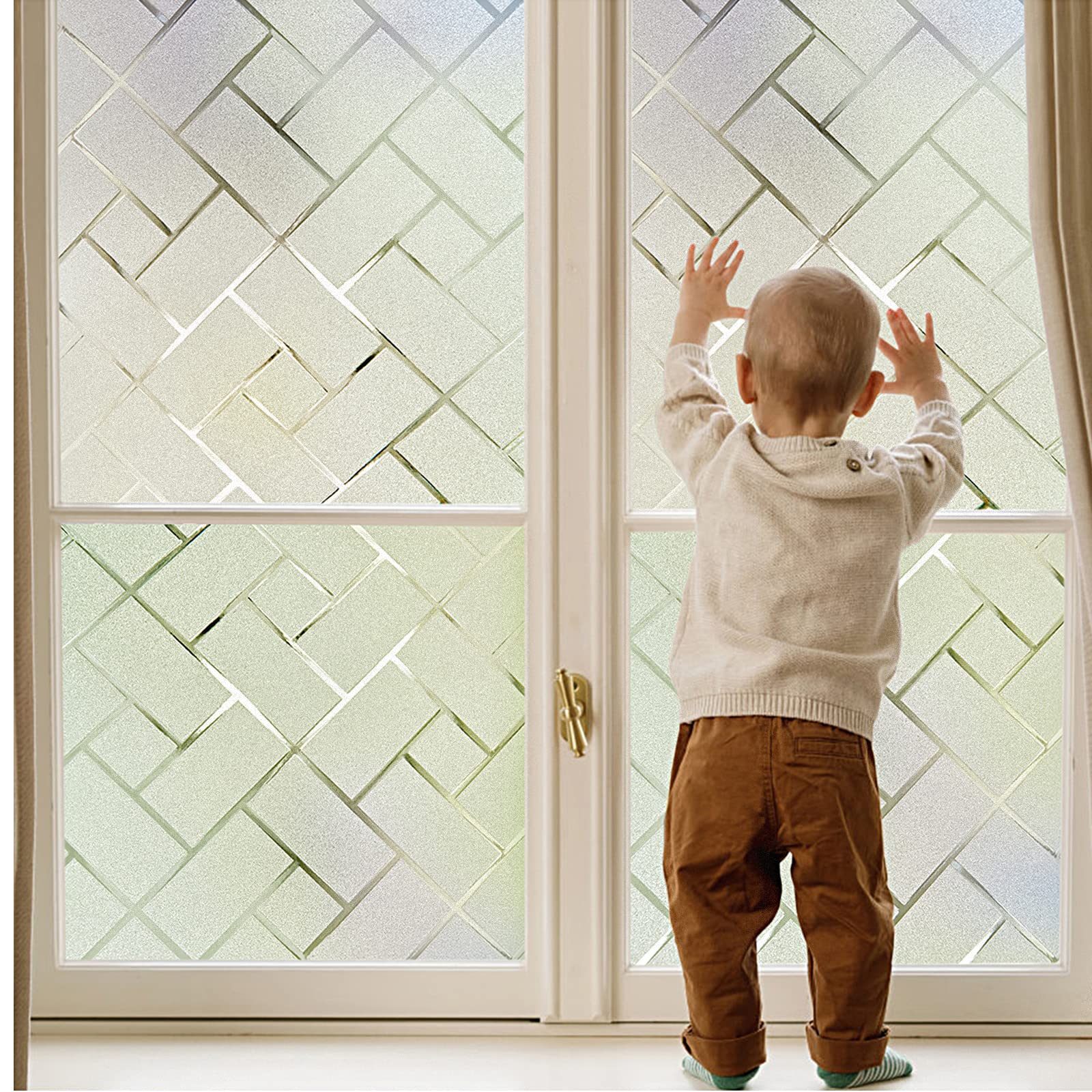 Coavas Window Privacy Film Non-Adhesive Privacy Window Film Frosted Glass Window Film Sun Blocking Window Film Heat Control UV Blocking for Home Office, 17.5 x 78.7 inches