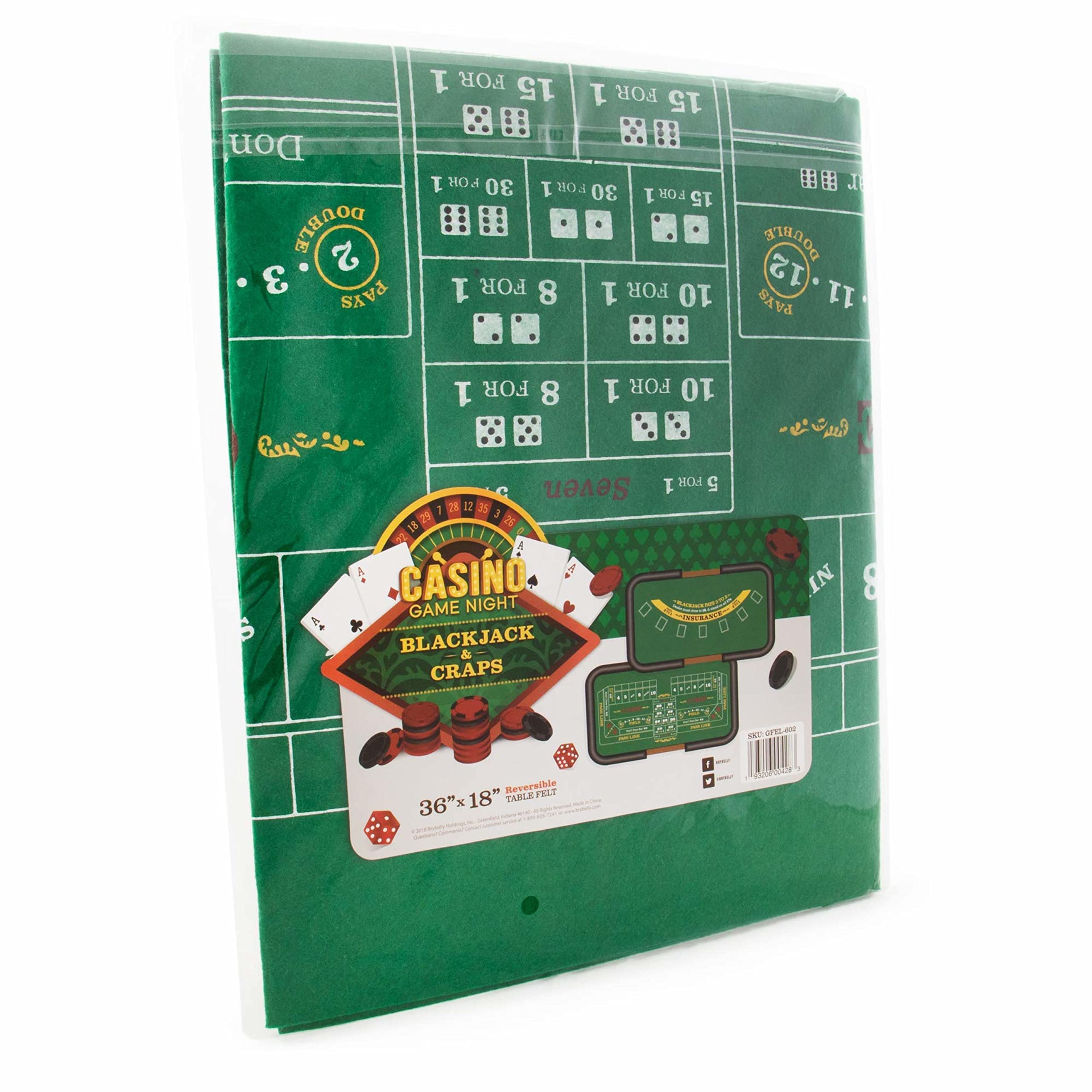 Brybelly Double-Sided Craps Table & Blackjack Casino Felt | Convenient, Space-Saving 36" x 18" Roll-up Casino Gambling Tabletop Mat | Smooth 2mm Mini-Felt for Coffee Table Craps & Blackjack