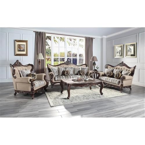 Acme Furniture Upholstery Loveseat with Arched Backrest, Light Brown and Cherry