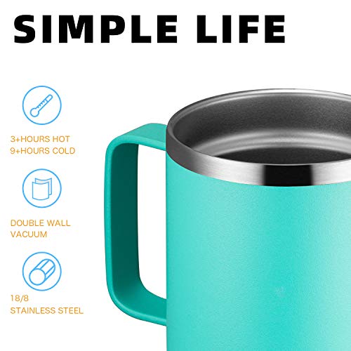 MEWAY 12oz Coffee Mug With Handle and Sliding Lid,Stainless Steel Travel Tumbler Cup with Handle,Double Wall Vacuum Insulated Camping Cup for Hot & Cold Drinks Tea (Light Green,Set of 1