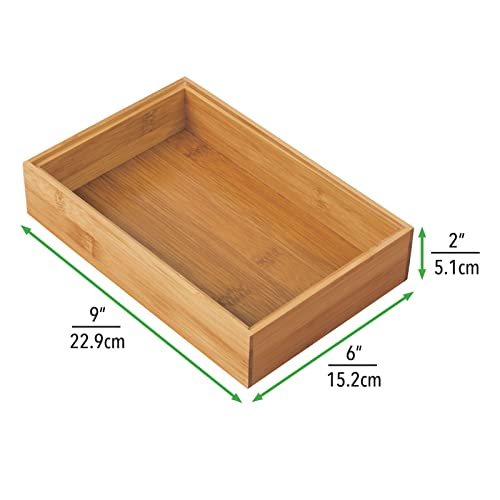 mDesign Wooden Bamboo Drawer Organizer - 9" Long Stackable Storage Box Tray for Kitchen Drawers and Cabinet - Utensil, Silverware, Spatula, and Flatware Holder - Echo Collection - 6 Pack, Natural Wood