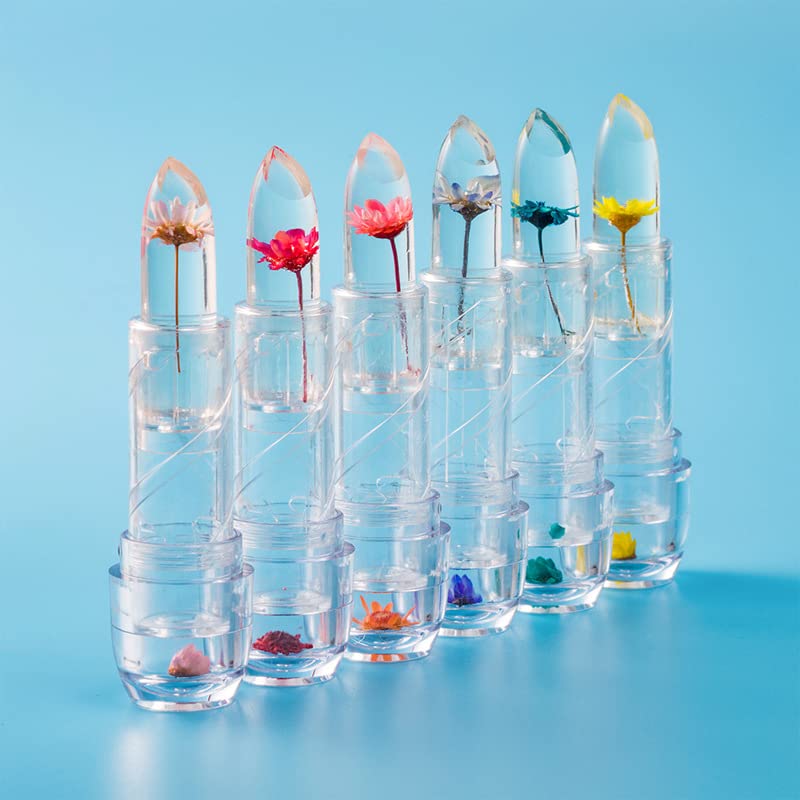 6PACK Clear Crystal Double Flower Jelly Lipstick Set,Magical Mood&Temperature&PH Color Changing Lip Blam, Long Lasting Moisturizing Nutritious Lip Balm and Lip Protection