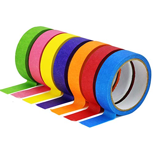 TradeGear Colored Masking Tape 7 Pk – 1 Inch x 15 Yards (45 Ft) - Rainbow Color Craft Paper Tape – Perfect for Art, Labeling, Color Code, Classrooms, Painters, Kids, Home, Office, DIY