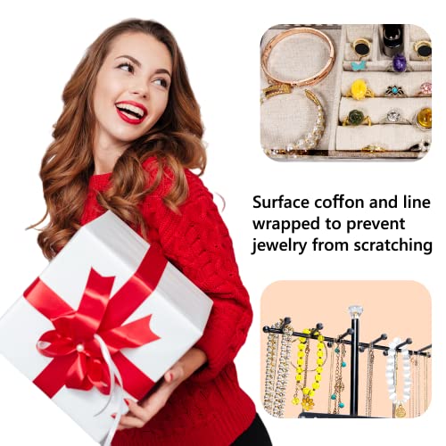 Meangood Jewelry Tree Stand Organizer 3in1 Necklace Organizer Display Bracelet Earrings and Ring Tray Jewelry Holder Hanger Metal(Black)