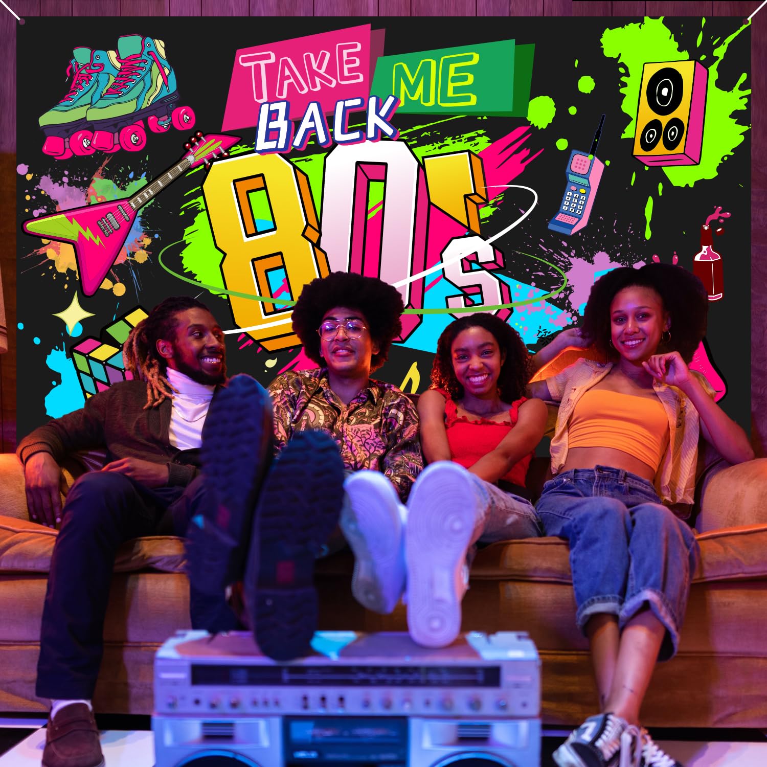 5x3ft 80s 90s Party Decorations, 80s Theme Party Backdrop for Photography Graffiti Wall Decor, Back to The 80s Retro Hanging Background for Birthday Party (80s)