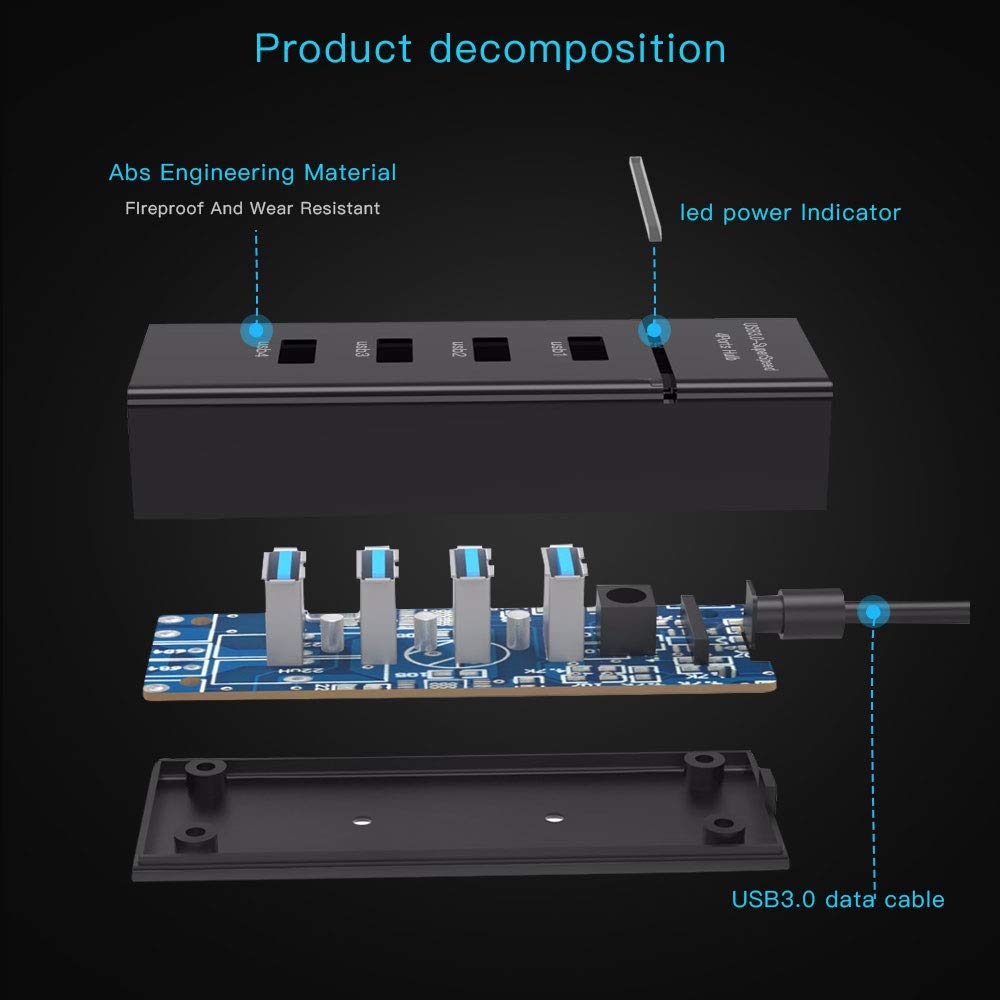 Jiali USB-C 4K Hub Converter 30cm USB-C/Type-C 3.1 Male to 4-Port USB 3.0 Adapter Hub, for Galaxy S8 & S8 + / LG G6 / Huawei P10 & P10 Plus/Xiaomi Mi 6 & Max 2 and Other Smartphones(Black)
