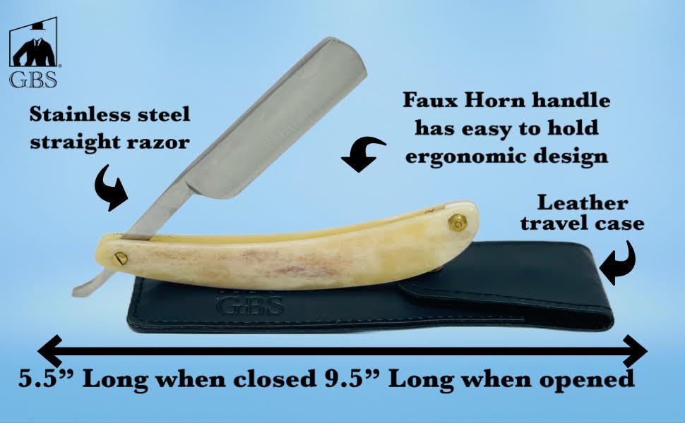 G.B.S Stylish Shaving Set - Shave Ready Straight Razor, Honing Sharpening Strop, Straight Razor Leather Case, Ceramic Mug Brush with Stand, Alum, Shaving Soap & Strop Paste, Ivory