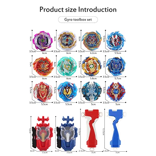 Burst Gyro Blade Toy Set 12 Spinning Tops 2 Two Way Launcher Metal,Fusion Attack Top with Portable Box Gift for Ages 6+