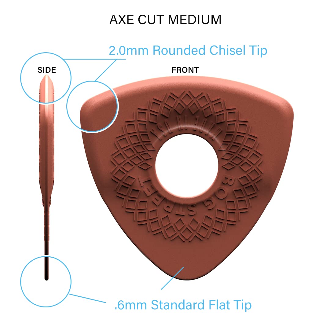 Bog Street AXE CUT Guitar Picks, Medium, Electric Guitar and Acoustic Guitar Picks, Red (6-Pack)