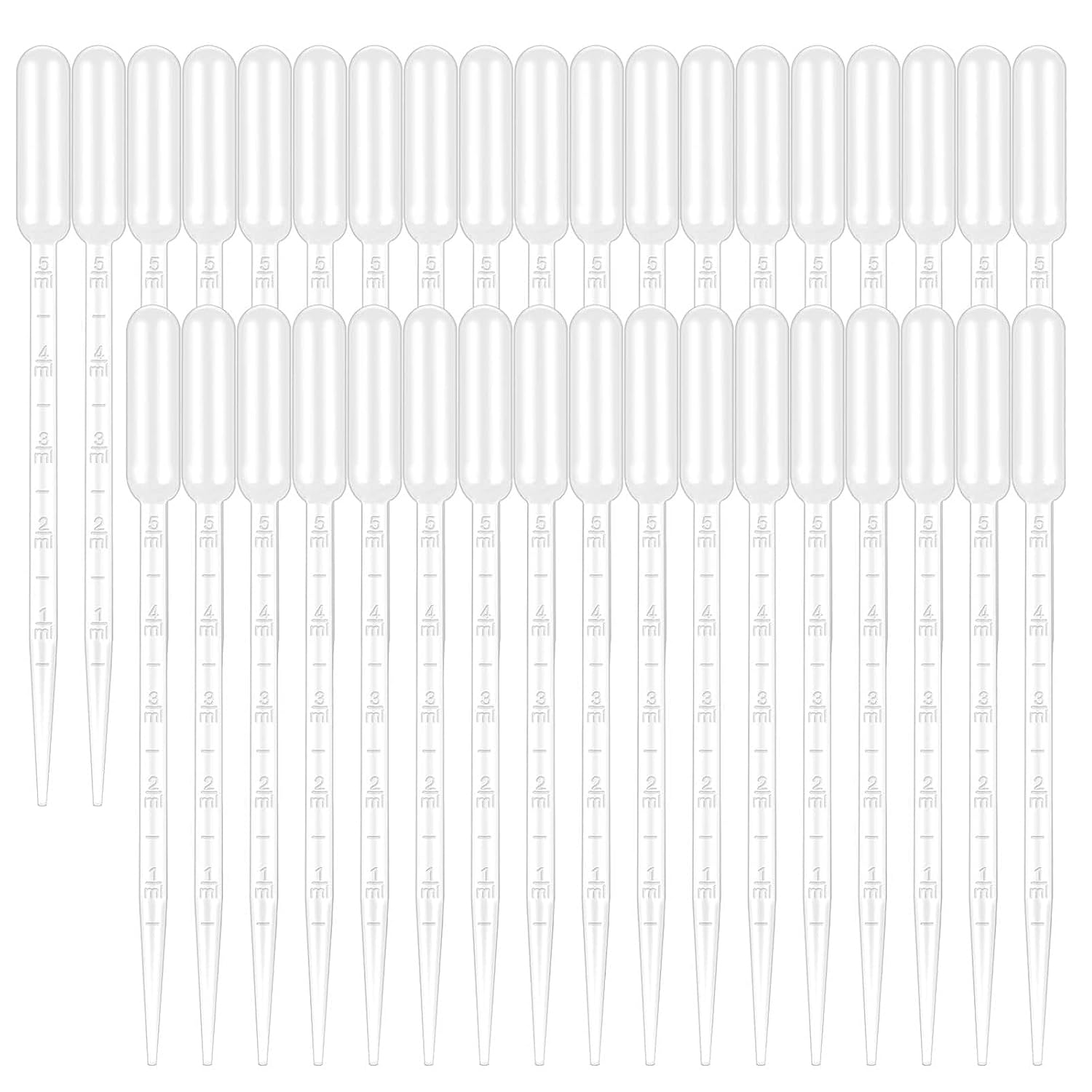 Heyous 100PCS Disposable Graduated Pipettes 5ML Plastic Transfer Pipettes Essential Oil Transparent Burette for Water Testing and Laboratory and Essential Oil