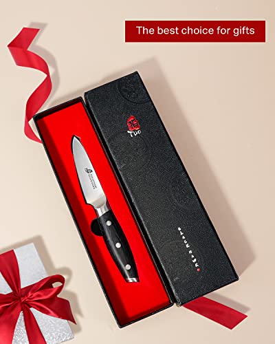 TUO Paring Knife 3.5 inch Fruit Peeling Knife Ultra Sharp Kitchen Chef Knife - German HC Steel Full Tang Pakkawood Handle - BLACK HAWK SERIES with Gift Box