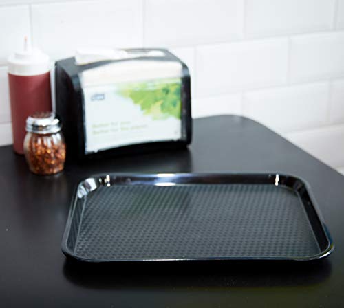 Fast Food Tray 14 x 18 Black Rectangular Polypropylene Serving Tray for Cafeteria, Diner, Restaurant, Food Courts