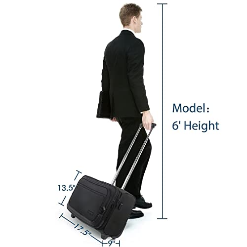 Ytonet Rolling Laptop Bag, 17 Inch Rolling Briefcase for Men Women, Water Resistant Roller Bag with Wheels and USB Charging Port, Gift for Men Women Business Travel Work, Black