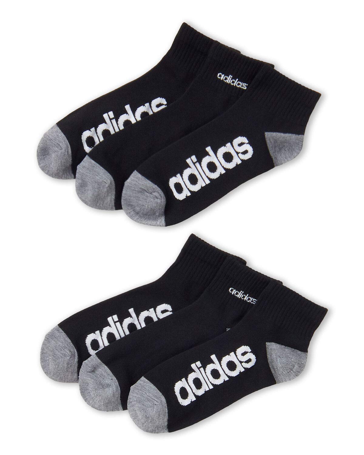 Adidas Men's 6-Pair Climalite Moisture Wicking Quarter Performance Socks (Shoe Size 6-12) BLACK (Black/Grey)