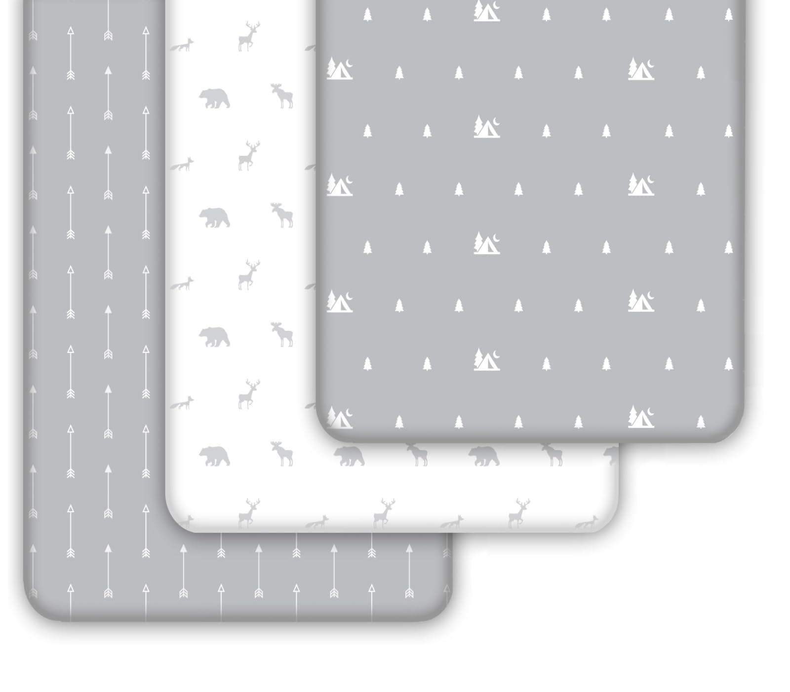 Fitted Unisex Crib Sheets (3 Pack) by GROW WILD - Jersey Knit Cotton Crib Sheets for Boys or Girls, 52” x 28” x 9” Crib Bedding Set (Woodland Gray and White)