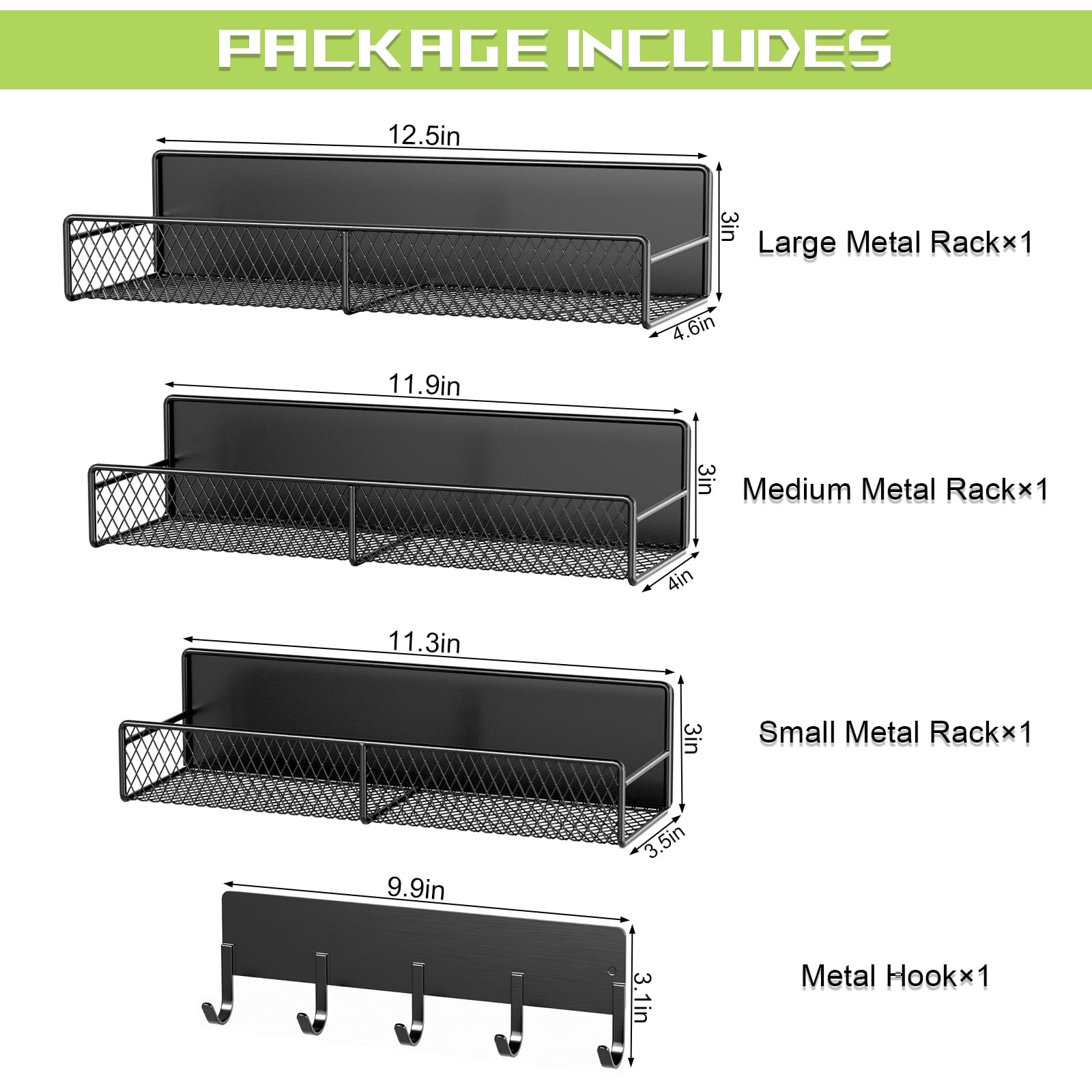 4 Pack Magnetic Shelves for Washing Machine, Magnetic Spice Rack Organizer for Refrigerator, Washing Machine Shelf, Magnetic Laundry Organization and Storage, Laundry Baskets with Hook Shelf, Black
