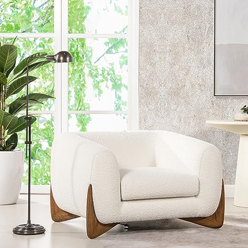 Jennifer Taylor Home Alpine 43.5" White Boucle Modern Scandinavian Minimalist Round Arm Sherpa Living Room Arm Chair