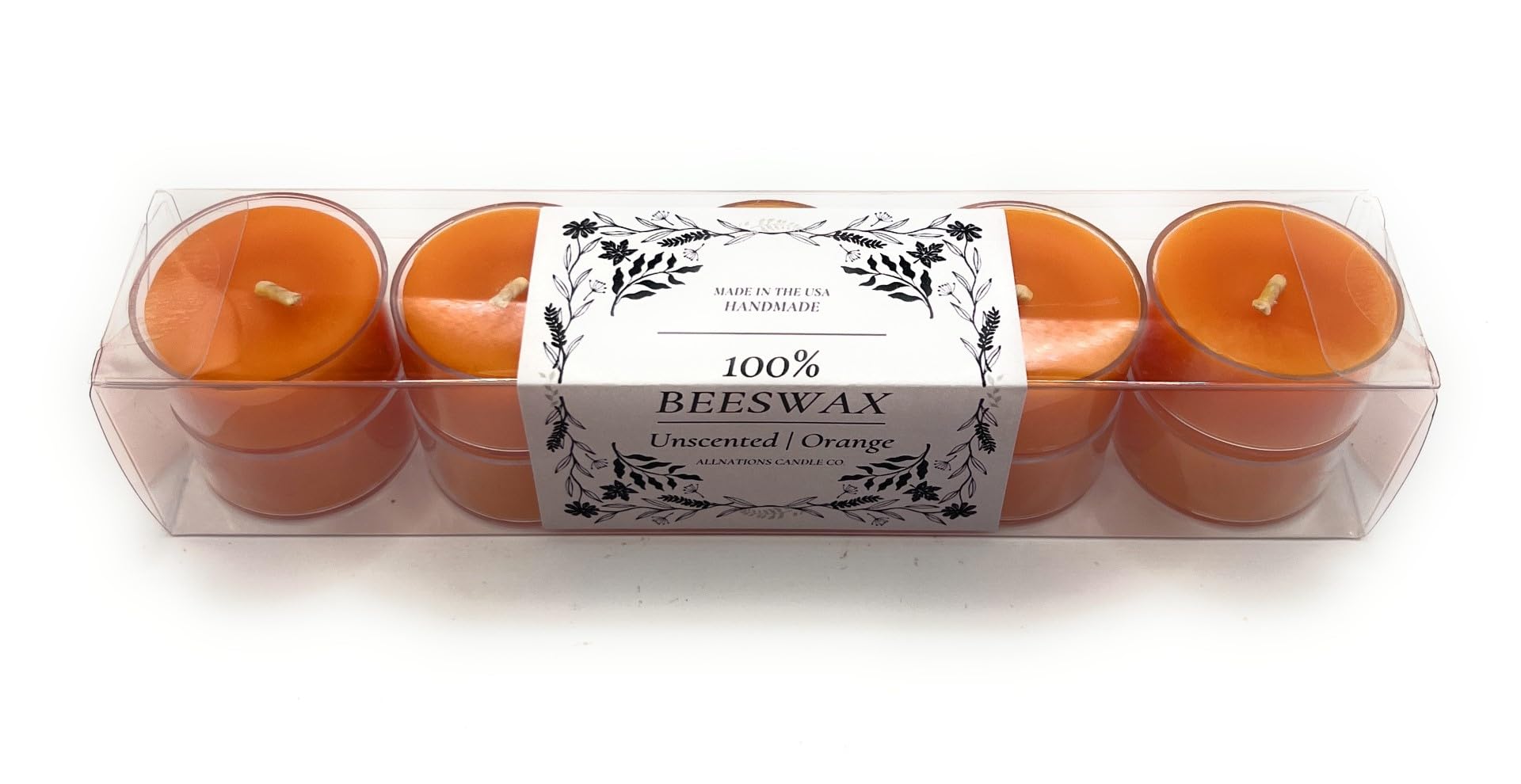 Allnations Candle Co. 100% Beeswax Tealight Candles. 4 to 5 Hours Long Burn Each - for Home, Mother’s Day, Rituals, Prayer, Party, Room Table Decoration - Unscented - Smokeless -10pcs (Orange)