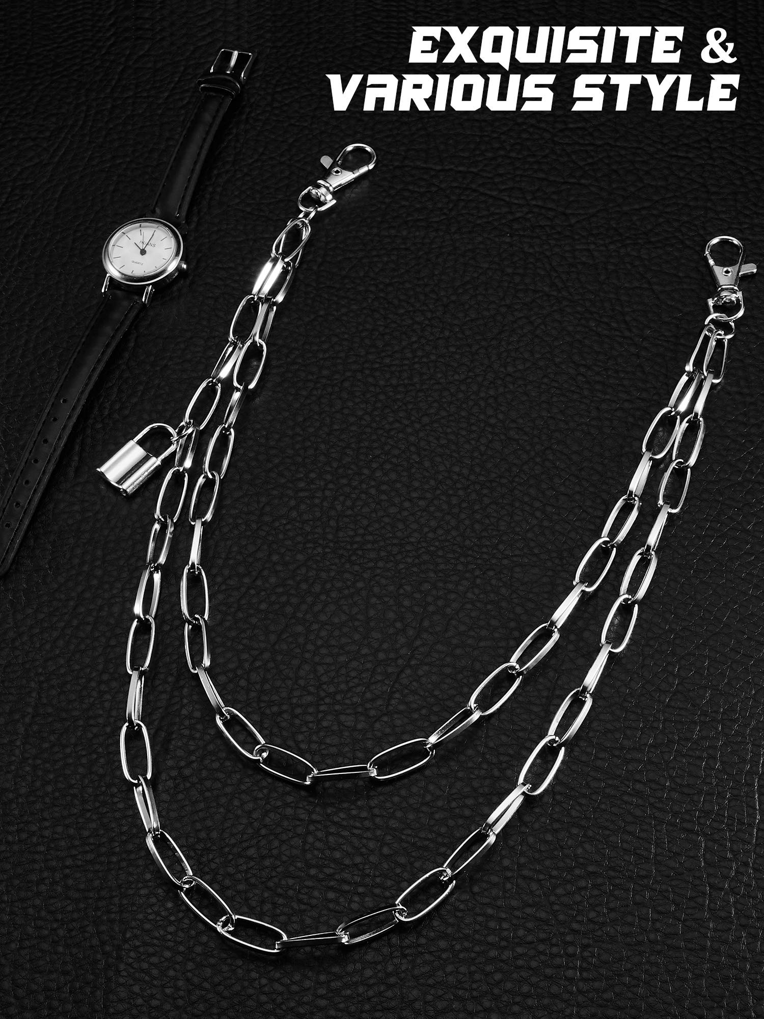 6 Pieces Chain Belt Jeans Pants Chain Goth Multi Layer Chains Heart Butterfly Lock Charm Waist Chain Wallet Chain Pocket Chain for Women Men(Butterfly Style)