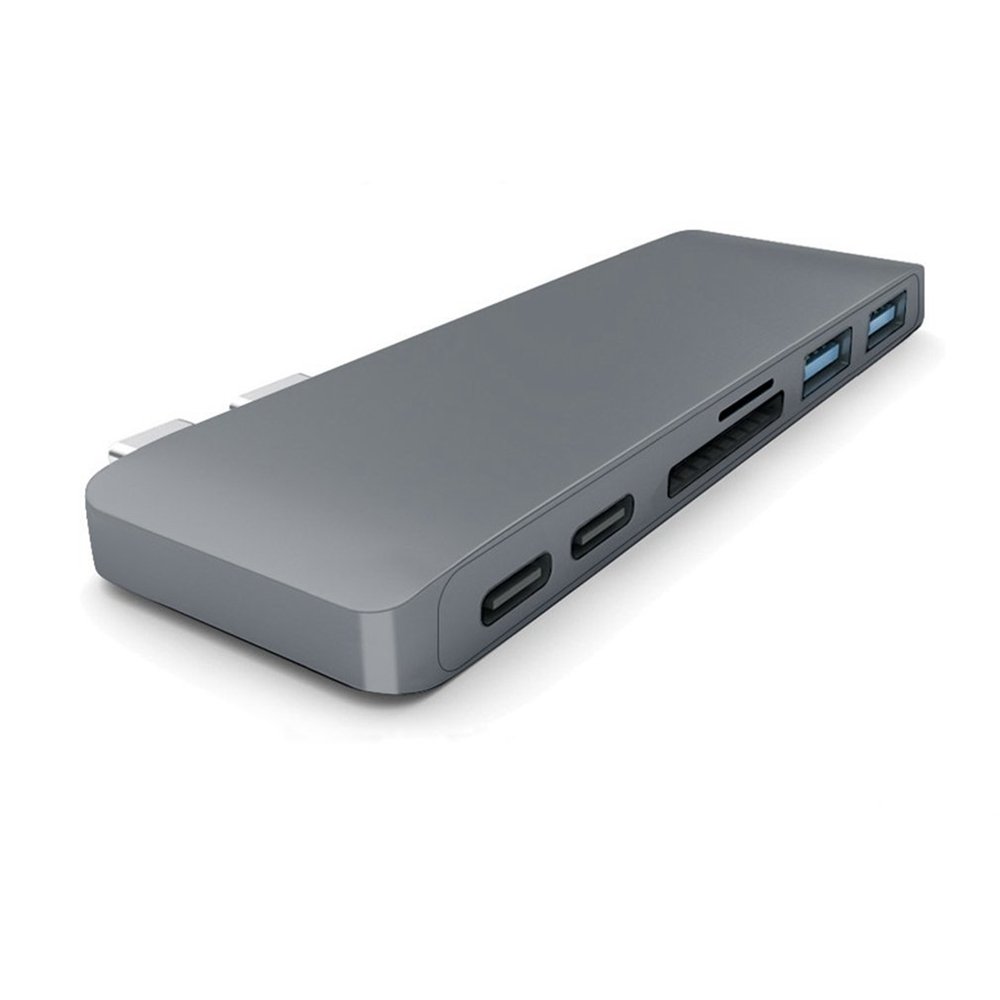 GAOHOU USB Type-C Hub 6-in-1 Dual Type-C Interface Converter Rapid Transmission Gray