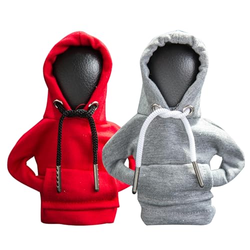 2Pcs Car Shift Knob Hoodie,Gear Shift Hoodie,Funny Sweater Hoodie for Gearshift,Automotive Interior Accessoriesļ¼Red and Grayļ¼