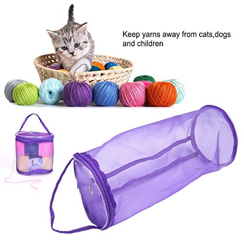 Mesh Bag Yarn Knitting Bags Holder Storage Organizer with High Capacity for Crochet Hooks Knitting Needles Project Supplies(L-Purple)