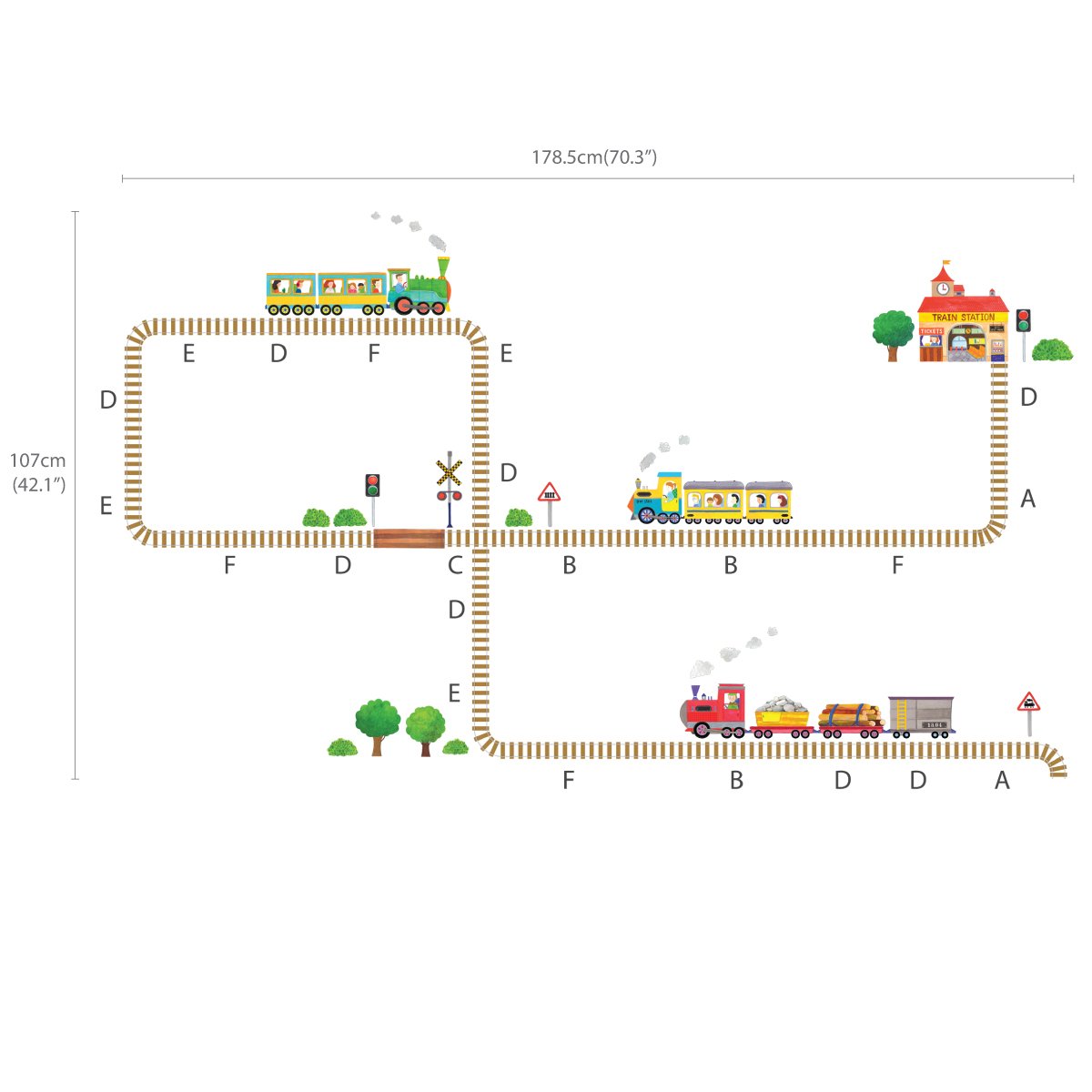 DECOWALL DW-1504 Trains and Tracks Kids Wall Stickers Wall Decals Peel and Stick Removable Wall Stickers for Kids Nursery Bedroom Living Room d?cor