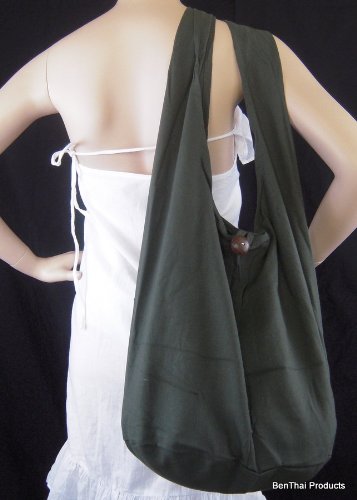 BTP! Thai Monk Buddha Cotton Sling Crossbody Messenger Bag Purse Hippie Hobo Solid Large (Grey XL6)