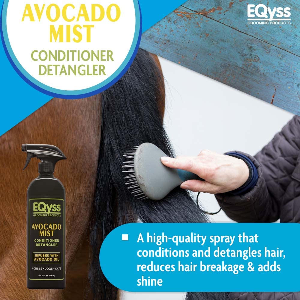 EQyss Avocado Mist Equine Coat Conditioning Spray - Horse Detangler, Reduces Breakage, Enhances Shine, Repels Dust & Dirt, Anti-Static (32 oz)