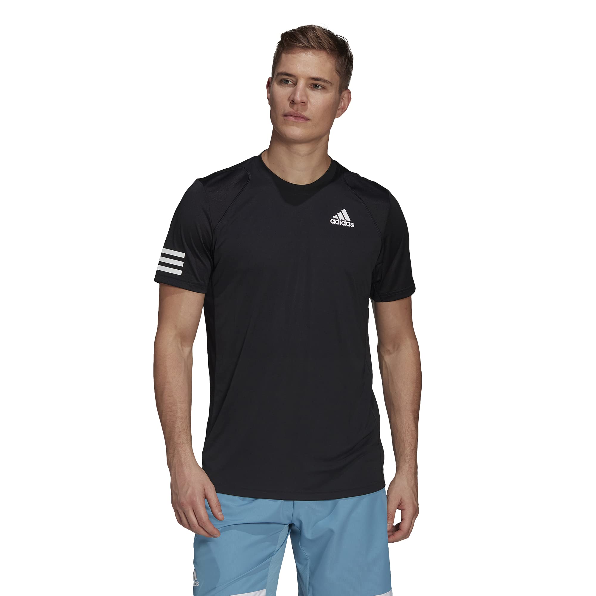 adidas Men's Club Tennis 3-Stripes Tee, Black/White, X-Large