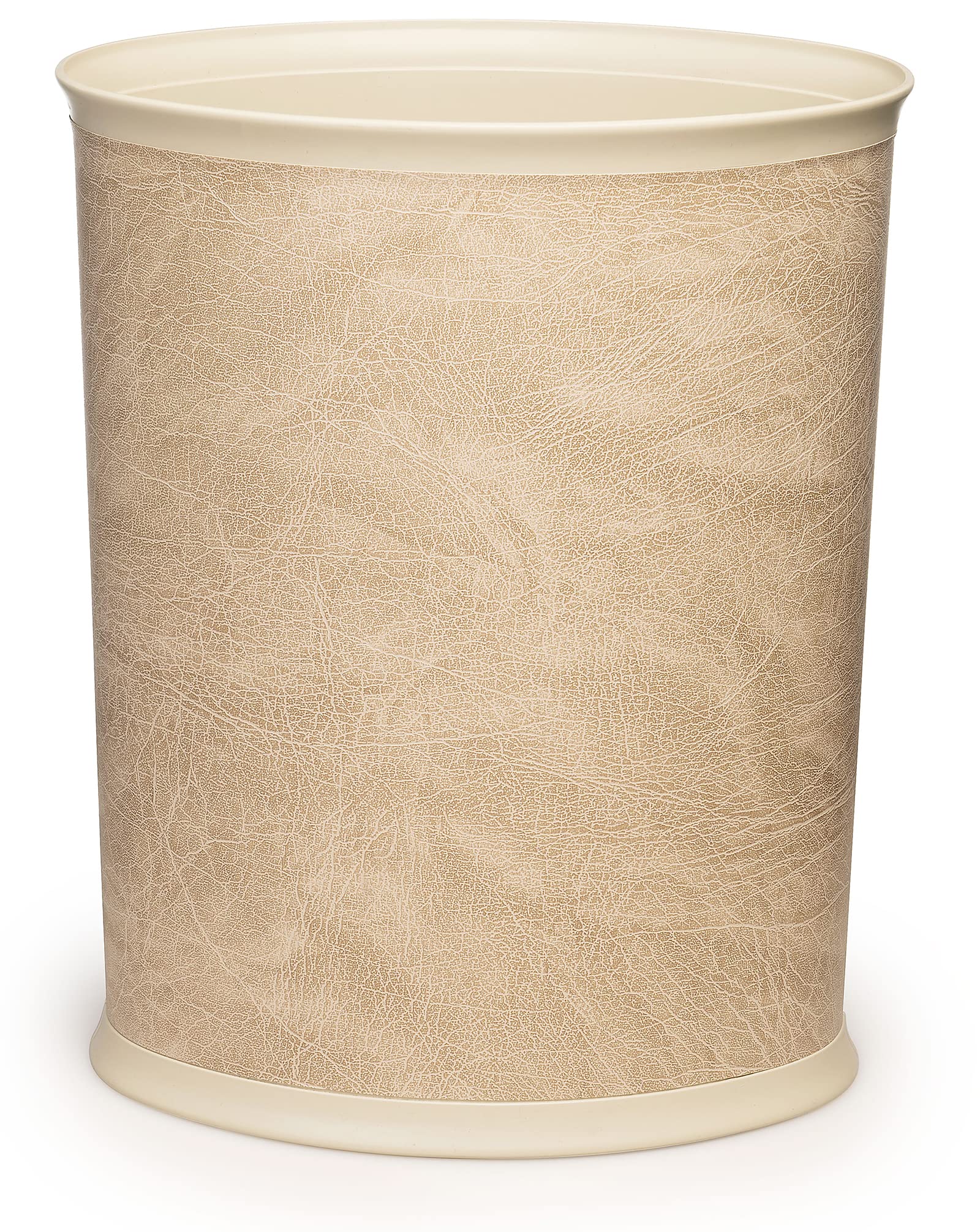 Stephanie Imports Made in USA Faux Beige Leather 5-Gallon Sleek and Stylish Vinyl Waste Basket (10.25” X 12.5”)